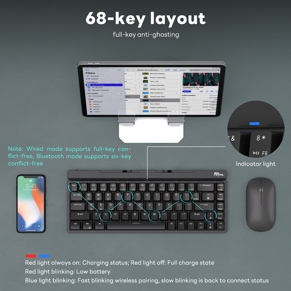 RK ROYAL KLUDGE F68 60% Foldable Low Profile Mechanical Keyboard ...