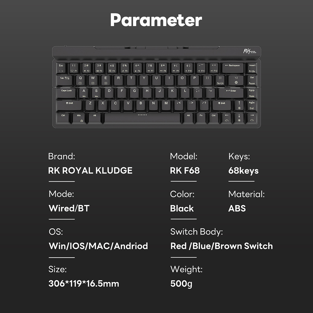 RK ROYAL KLUDGE F68 60% Foldable Low Profile Mechanical Keyboard ...