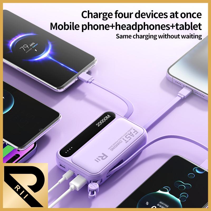 RII New R08 20000mah Portable Powerbank with 4 Cables Fast Charging ...