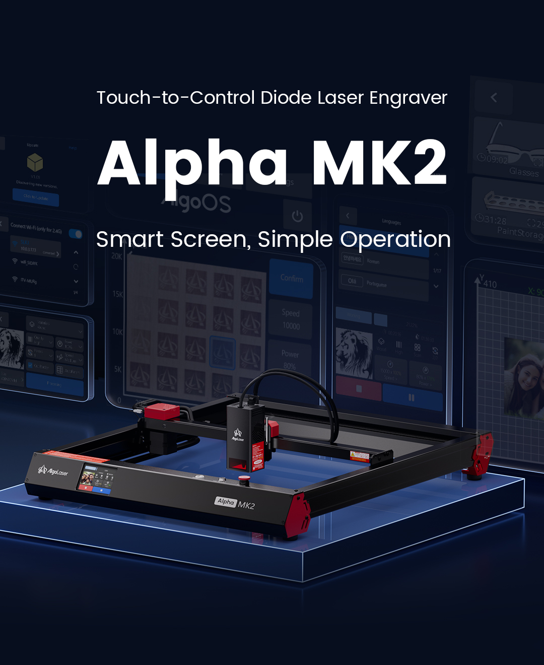 AlgoLaser Alpha MK2 Laser Engraver 4-in-1 Rotary Roller 3.5" Touch ...