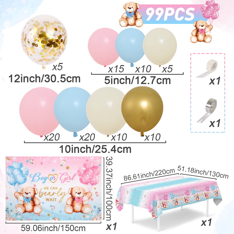 Pink Blue Gender Reveal Decoration Set Boy or Girl Teddy Bear Backdrop ...