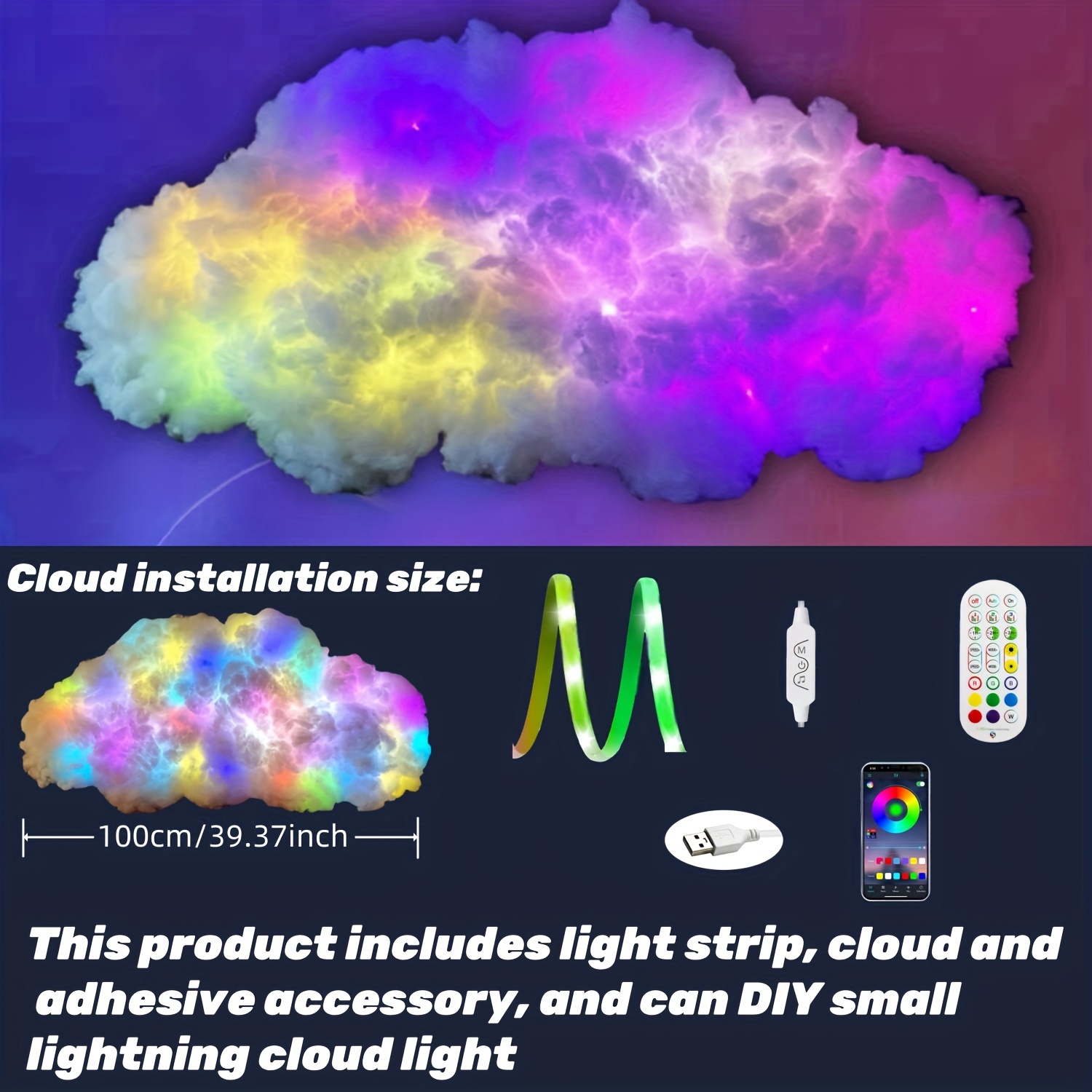 3D Cloud Lightning LED Lamp with Smart APP Control - Vibrant Room Decor ...