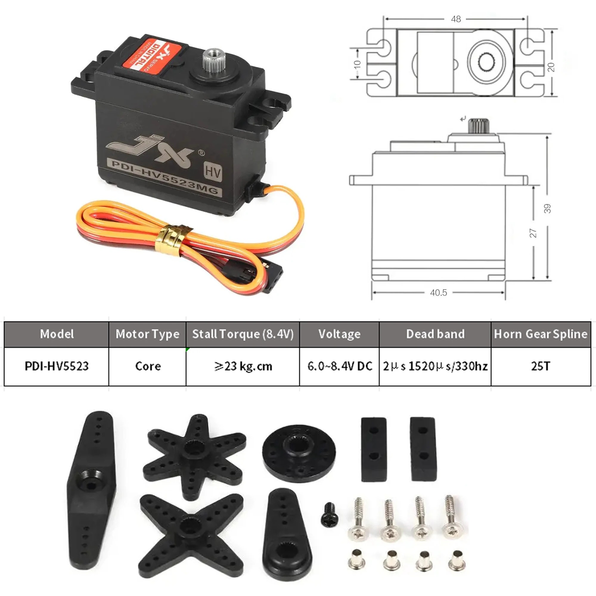 JX PDI-HV5523 HV High Voltage 23kg Metal Gear Digital Core Servo with ...