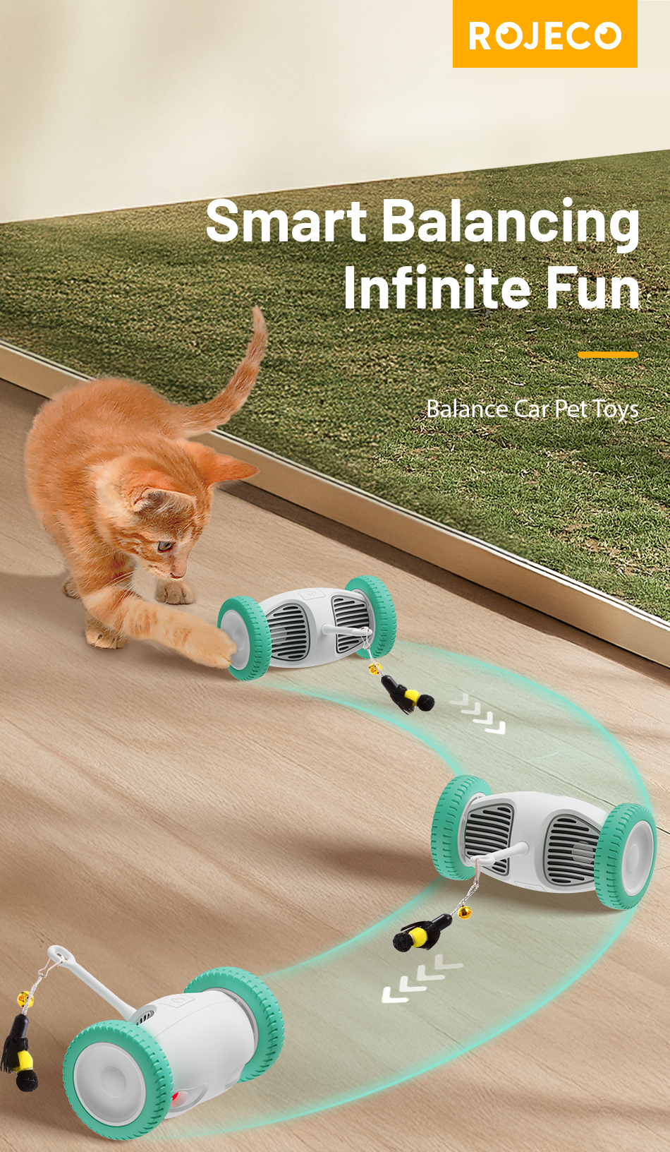 ROJECO Interactive Cat Toy Intelligent Balance Car Rechargeable Cat ...