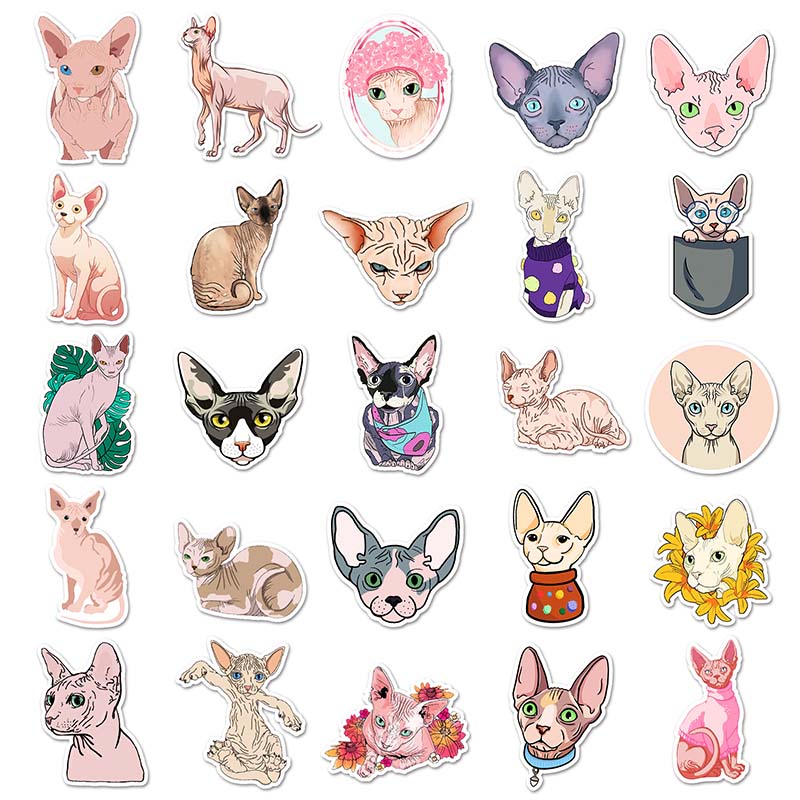 50PCS Cute Sphynx Cat Animal Stickers Kids Toys DIY Scrapbook Laptop ...