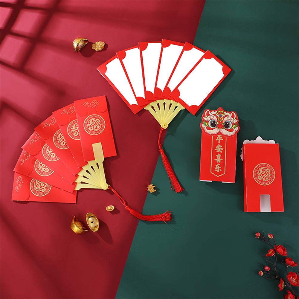 6/8/10 card slots year of the snake CNY Folding Fan Red Envelopes ...