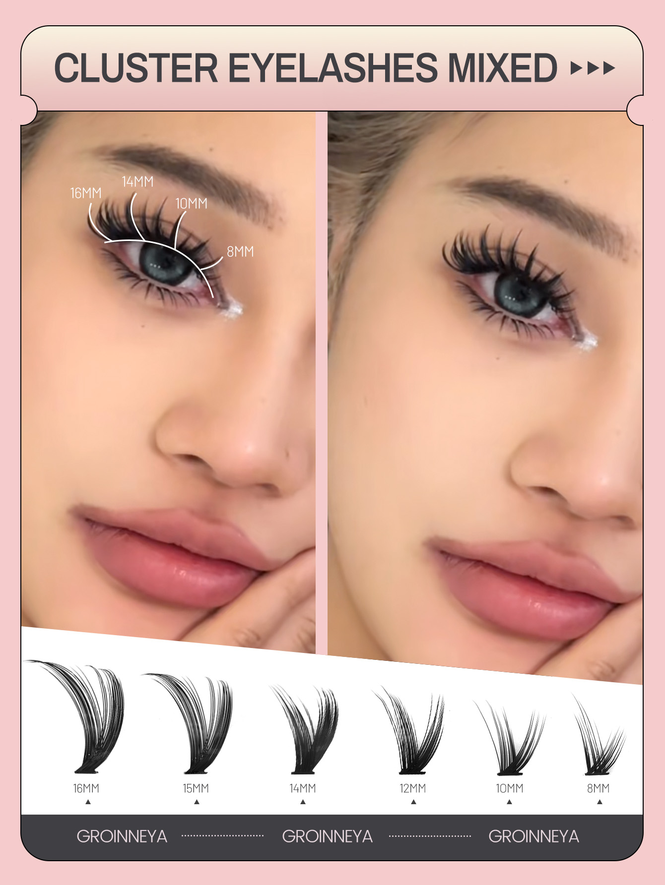 GROINNEYA DIY Lash Clusters Thick Cat Eyelashes Natural Look Cluster ...