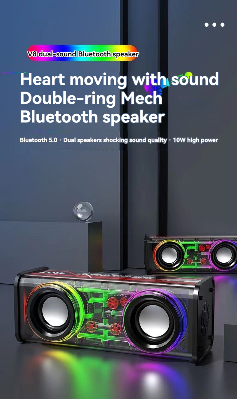 【3000mAh】V8 Bluetooth Speaker 24H battery life Wireless blutooth speaker 2 horns Colorful lights ...