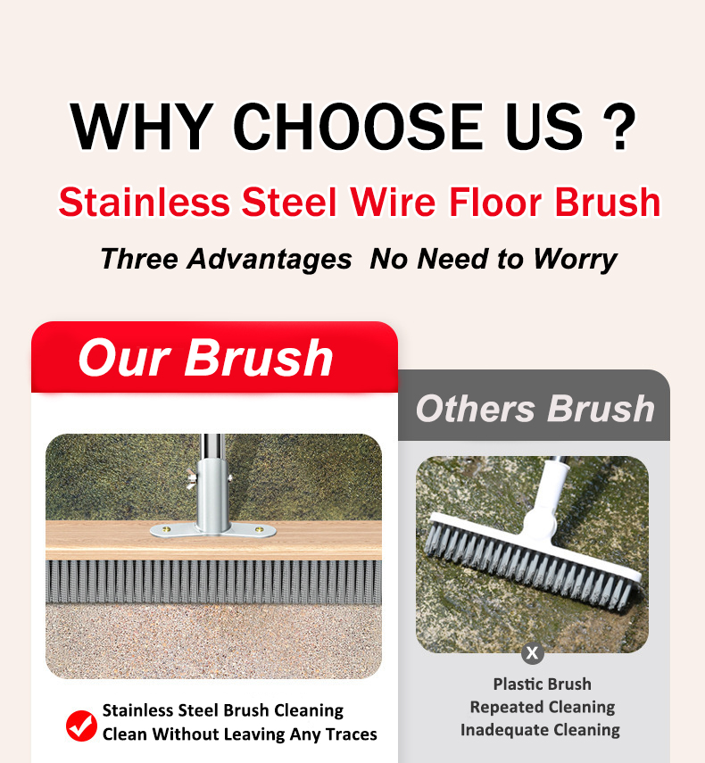 20/30/50CM Stainless Steel Wire Brush With Wood Handle Floor Scrub ...