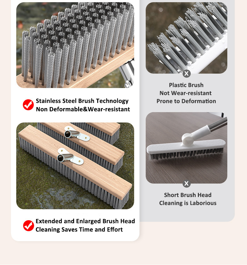 20/30/50CM Stainless Steel Wire Brush With Wood Handle Floor Scrub ...