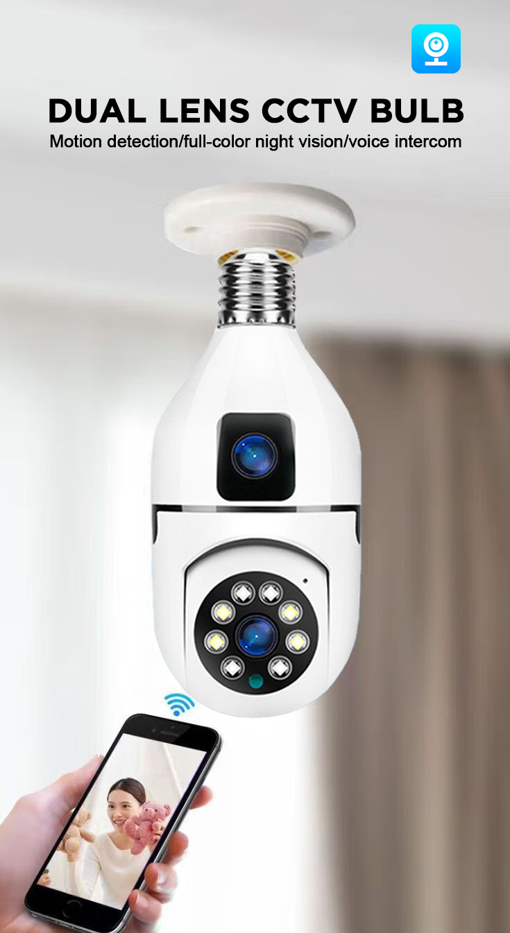 V380 PRO Q19 Plus Dual Lens HD 1080P Siren Alarm Smart CCTV Camera Bulb ...