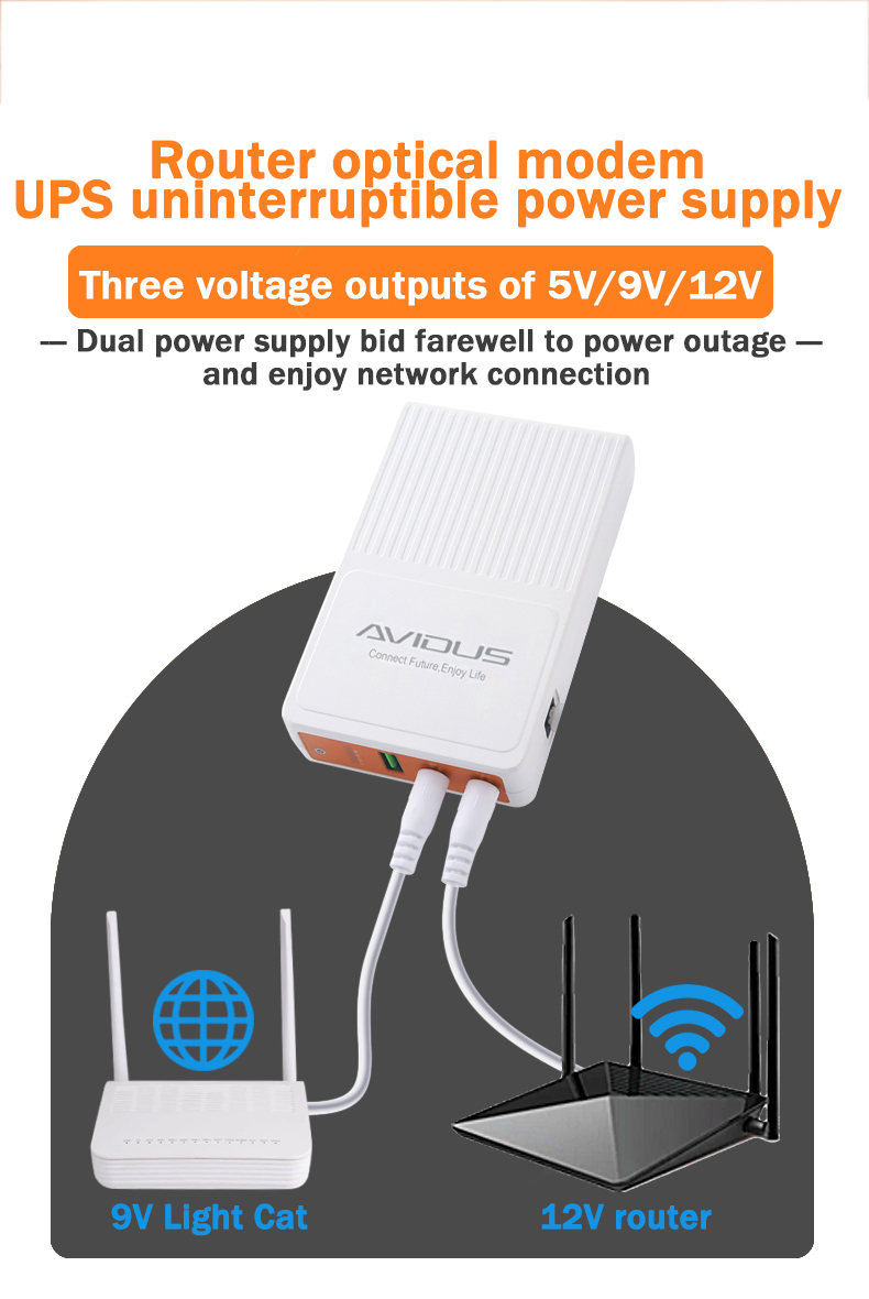 AVIDUS S110 10400mAh 2A Mini UPS Backup Power Supply 5V 9V 12V Voltage ...