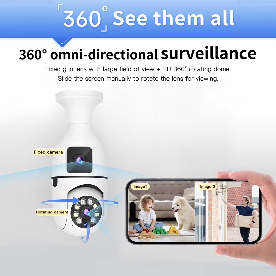 V380 PRO Q19 Plus Dual Lens HD 1080P Siren Alarm Smart CCTV Camera Bulb ...