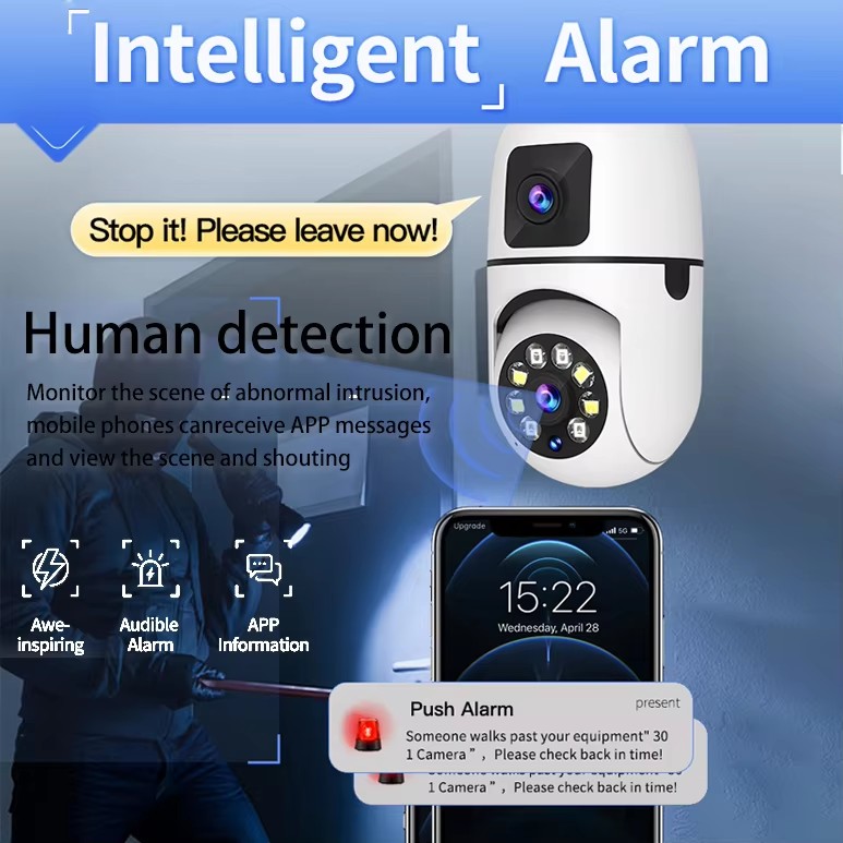 V380 PRO Q19 Plus Dual Lens HD 1080P Siren Alarm Smart CCTV Camera Bulb ...