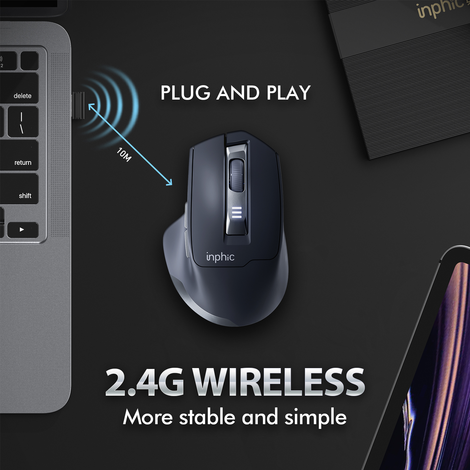Inphic Ergonomic Wireless Mouse for Middle&Large Hands Rechargeable ...
