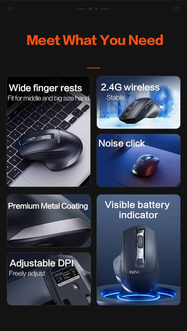 Inphic Ergonomic Wireless Mouse for Middle&Large Hands Rechargeable ...