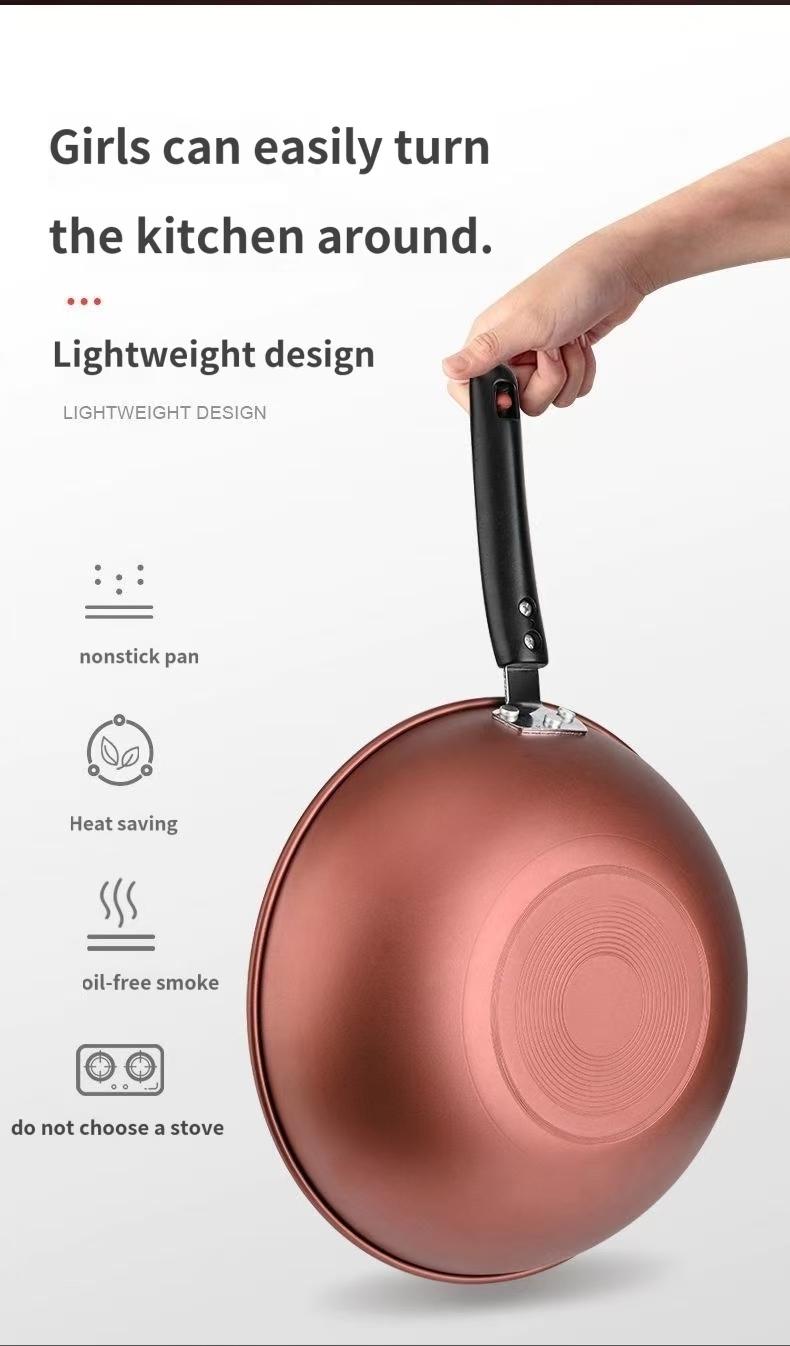 32cm Non-Stick Wok Pan Diamond Red Frying Pan Kitchen Iron Frying For ...