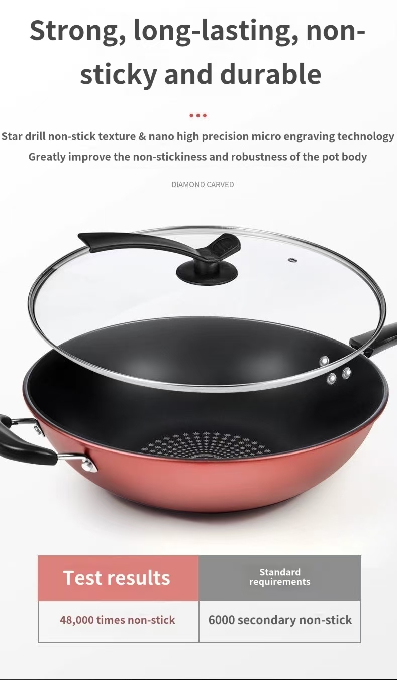 32cm Non-Stick Wok Pan Diamond Red Frying Pan Kitchen Iron Frying For ...