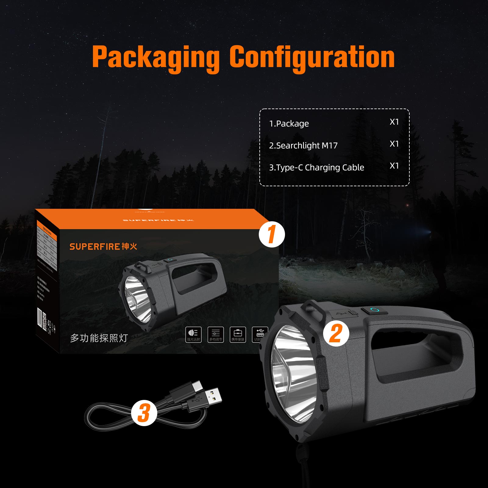 SUPERFIRE M17 2000m High Power Super Bright LED Searchlight Outdoor ...