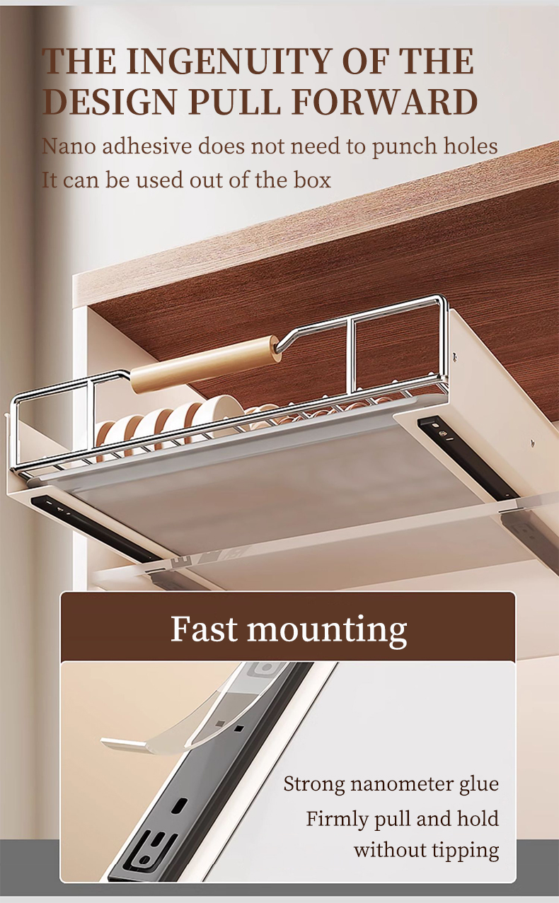 KEVE No Punch Pull Out Dish Rack for Cabinet Dish Rack with Drainer ...