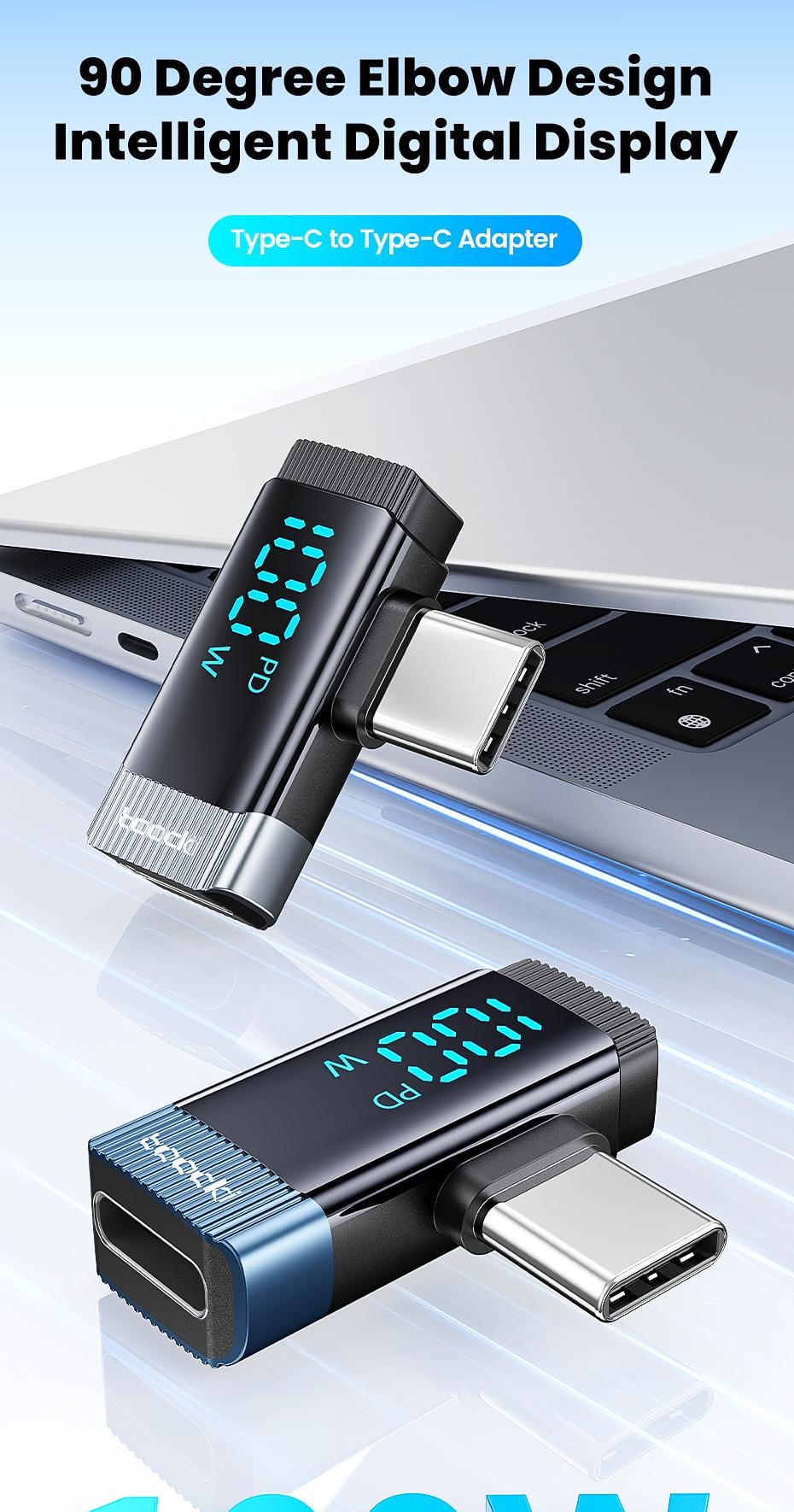 100W/60W Elbow Type C Digital Display Adapter USB C Tto USB C Convertor ...