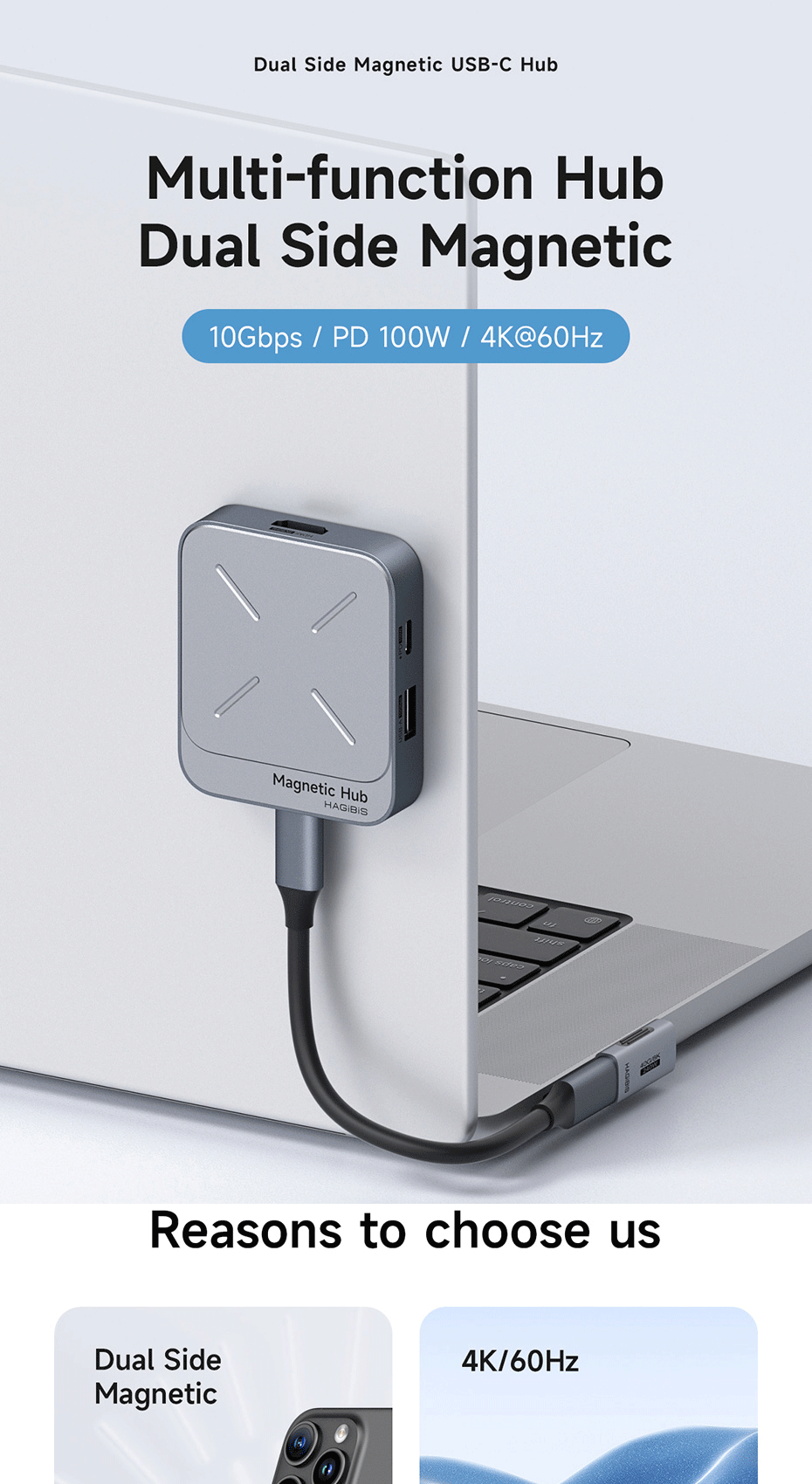 Hagibis 7 in 1 Magnetic USB C Hub Type-C Multiport Adapter Docking ...