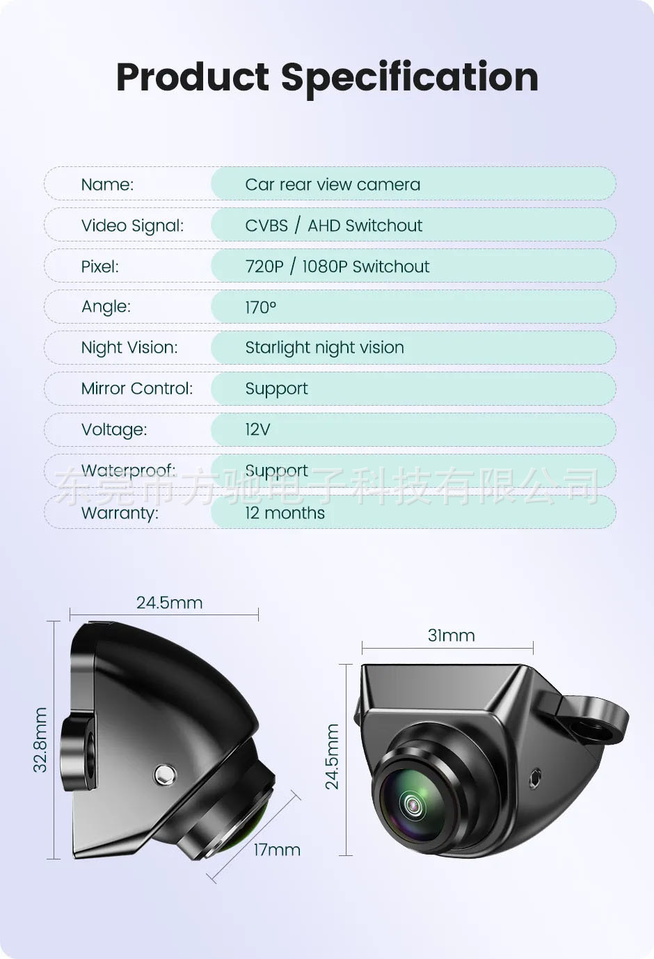 AHD Rear Waterproof View Camera Reverse 360-Degree Rotating 1080P 720P ...