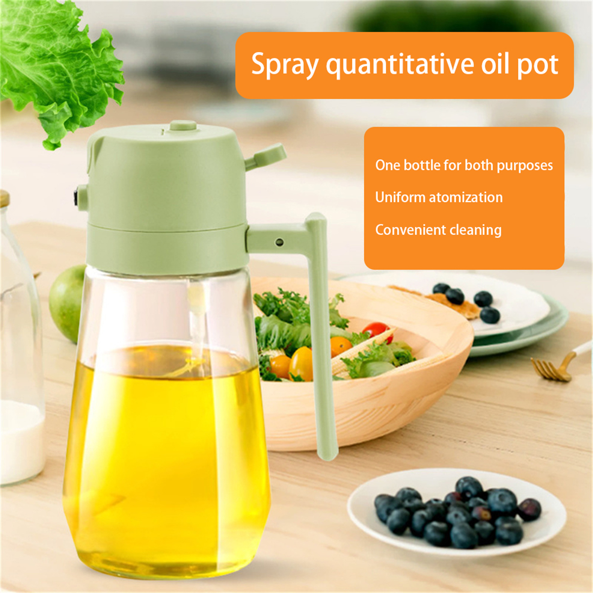 2 in 1 Oil Can Kitchen 470ml Cruet Bottle Clear Glass Oil Can Oil Spray ...