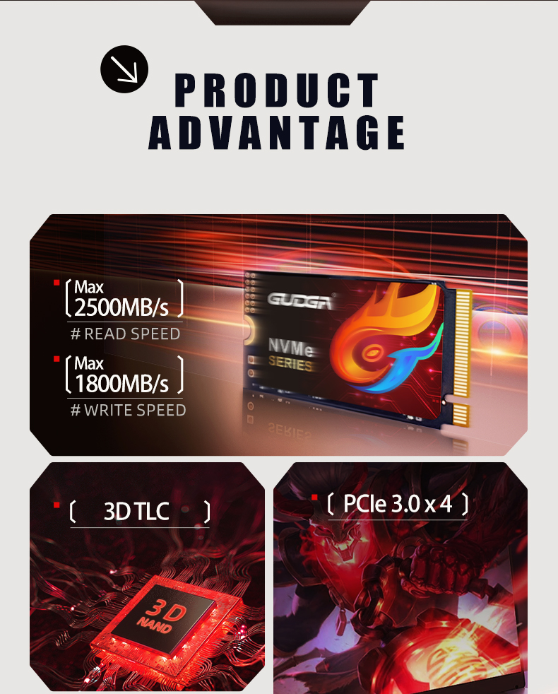 GUDGA M.2 PCIE 3.0 NVMe SSD 128GB 256GB 512GB PCIe Gen3.0 M.2 NVMe 2242/2280 For Laptop Desktop ...