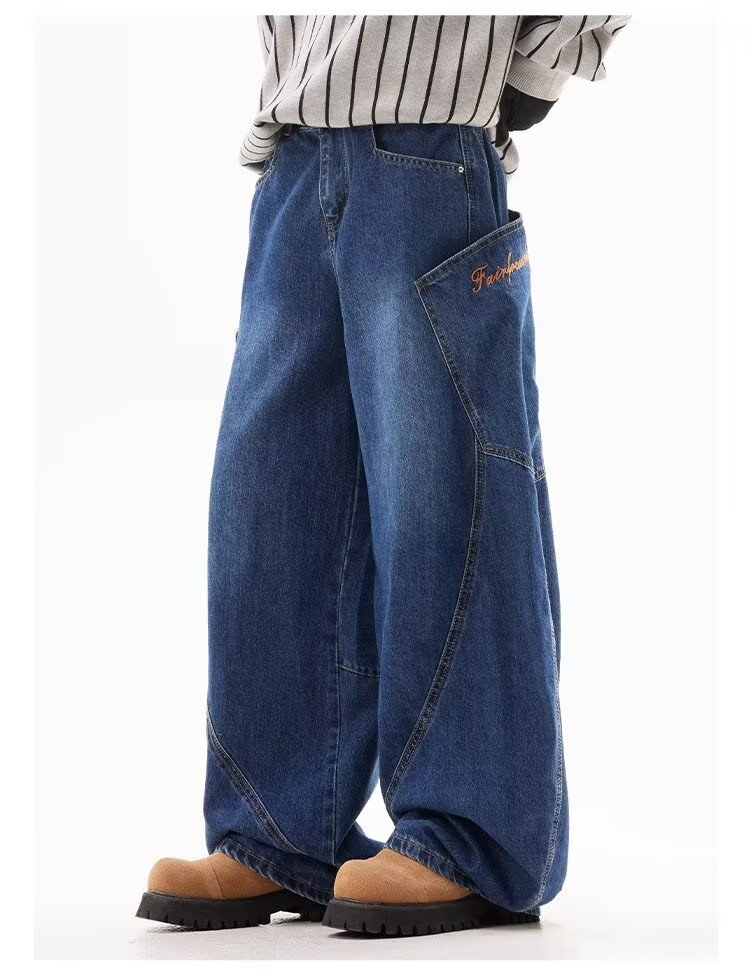 Big Pocket Jeans For Men And Women Loose Retro Design Wide Leg ...