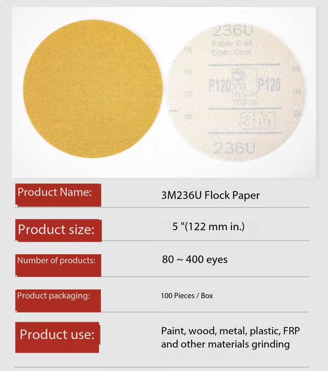 1box 3M236U Flock Paper Sandpaper Velvet Plate 5 "Flocking Dry Abrasive ...