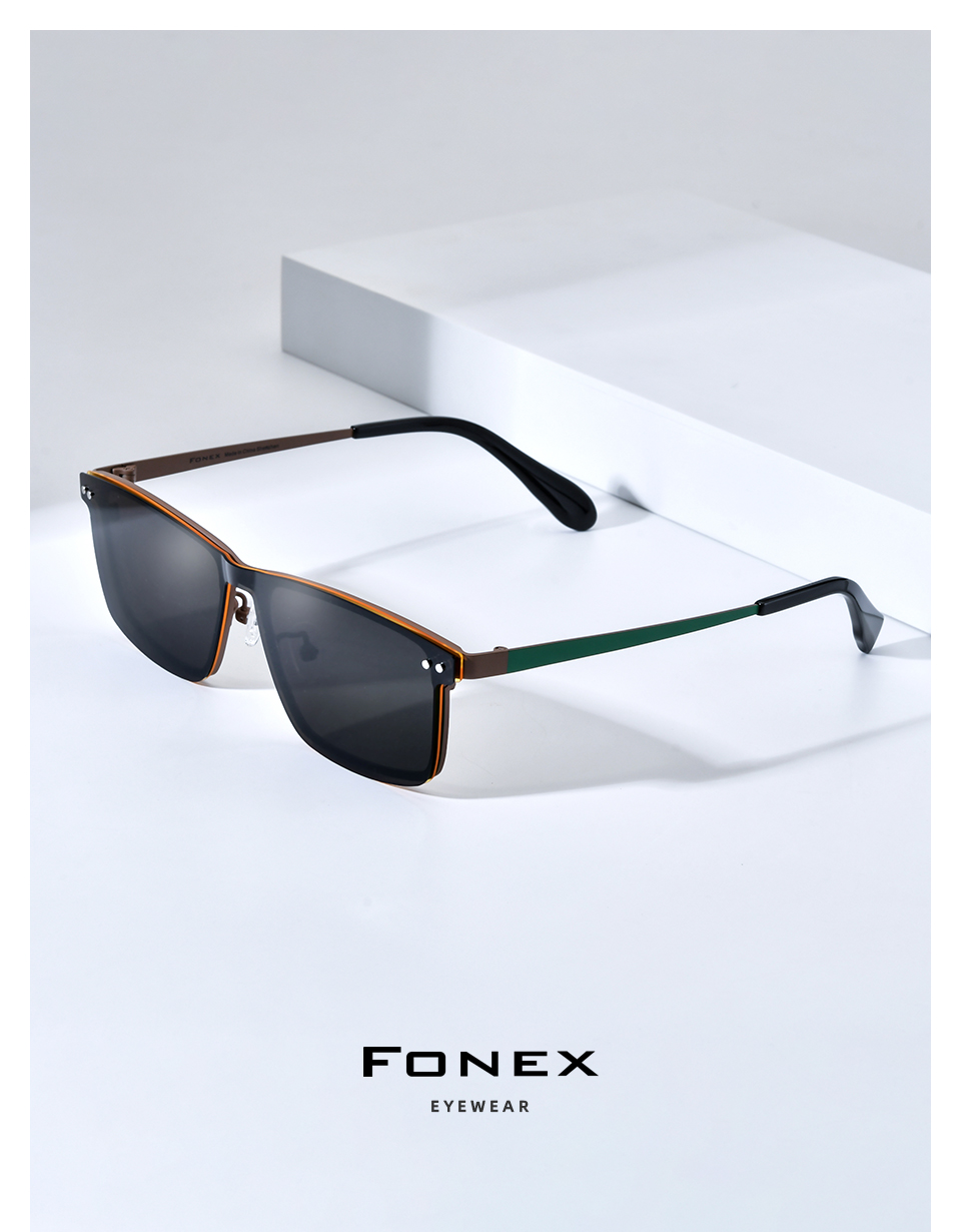FONEX Pure Titanium Glasses Frame Men Square Magnet Clip Eyeglasses ...