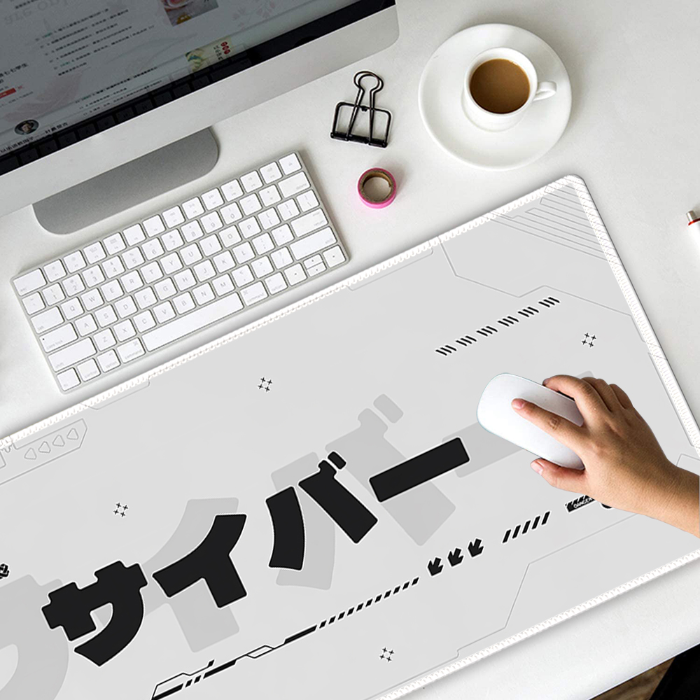 Cyber White Mousepad Extended Mousepad Large Gaming Mousepad Stitched ...