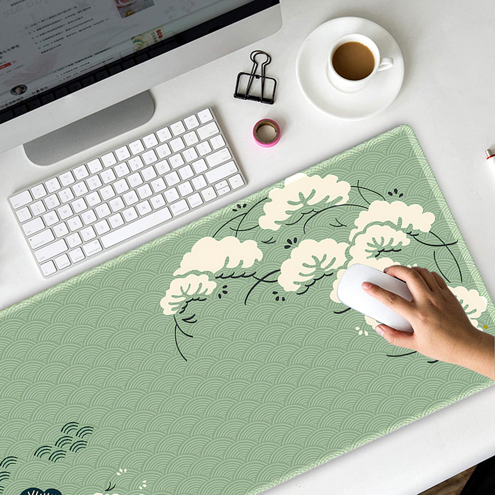 Sage green Oriental pattern mousepad xl, asia Japan pattern mousepad ...