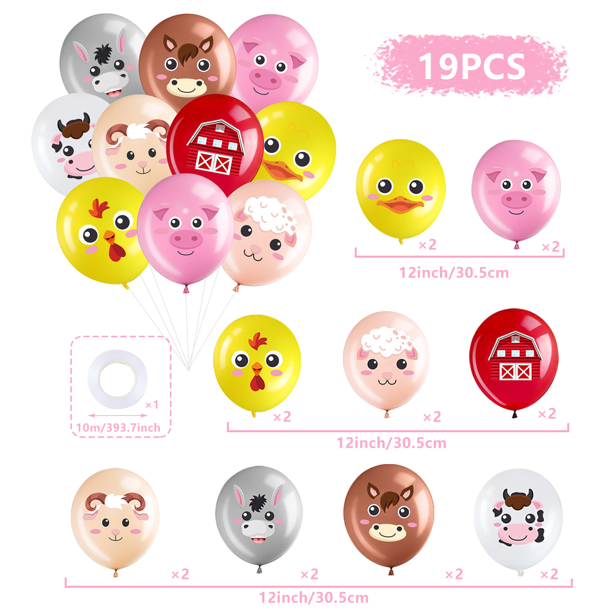 19Pcs Farm Animals theme Balloon Set Party Decorations Cartoon Sheep ...