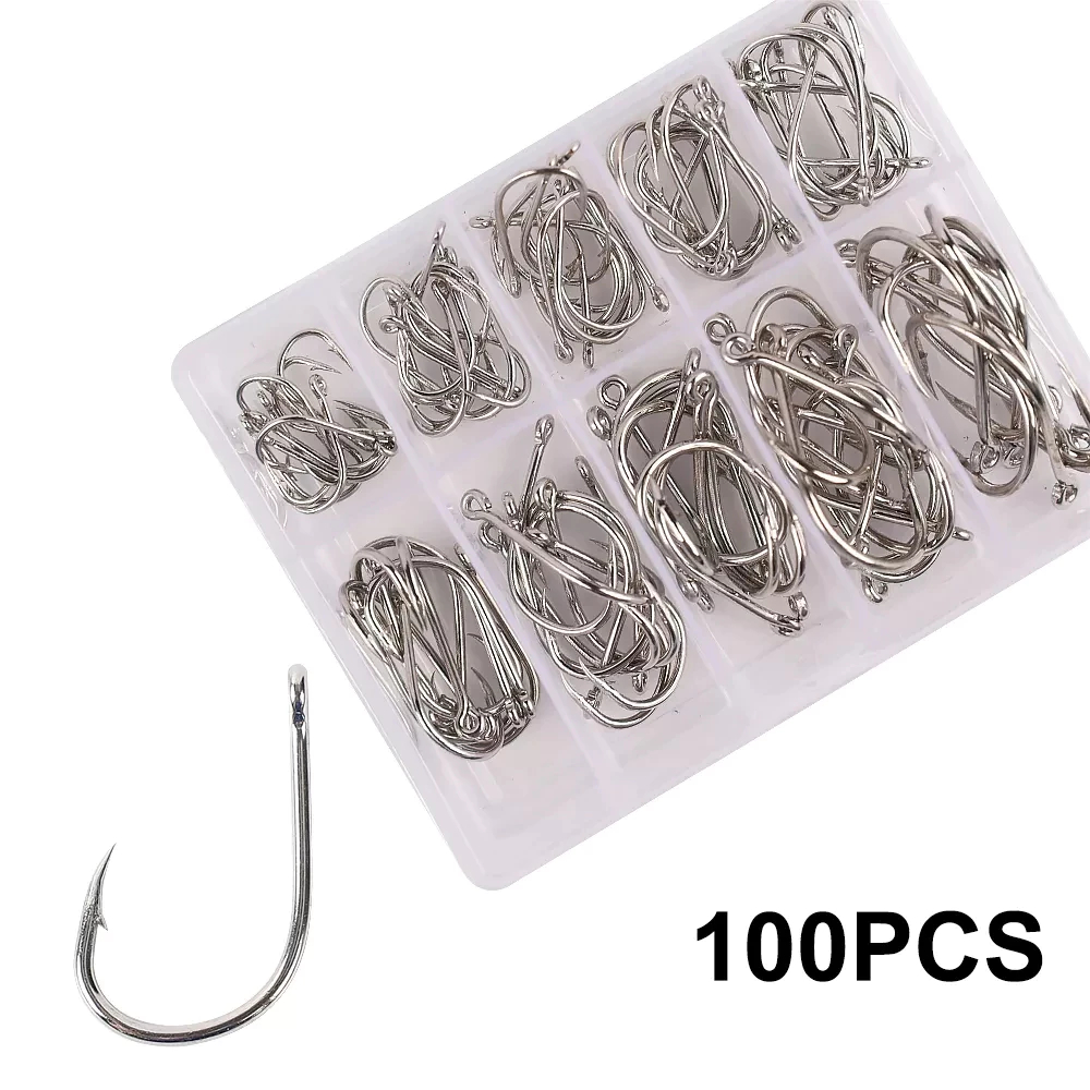 Fishing Hooks Set, 100pcs High Carbon Steel Sharp Barbed Tackle ...
