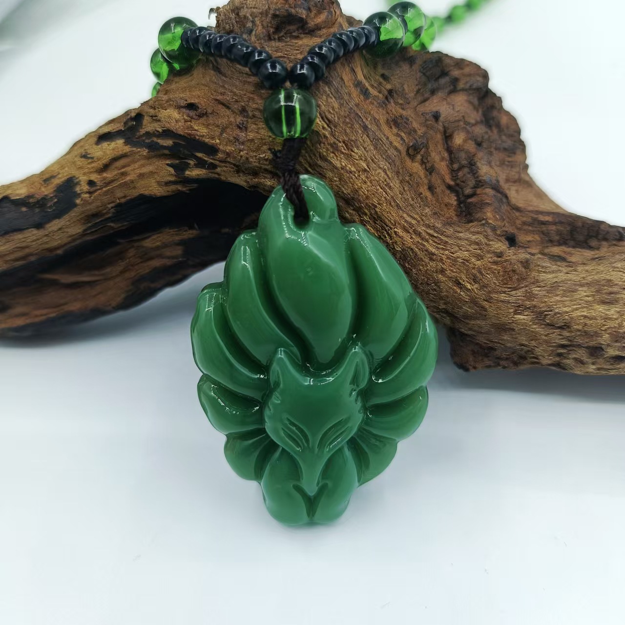 Imitation jade nine tail fox pendant fox seven color powder crystal ...