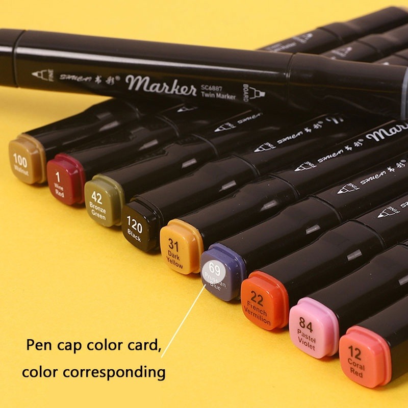 Color oily double-headed marker pen set 48 colors student art painting ...