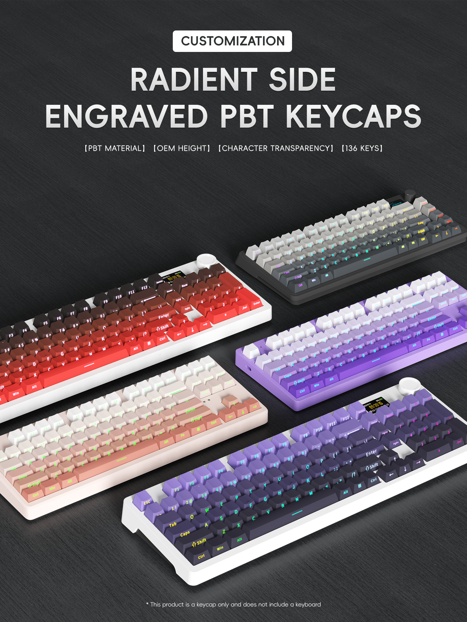 PBT Keycap 136Keys OEM Height Side Engraving Gradient Color keycaps for ...