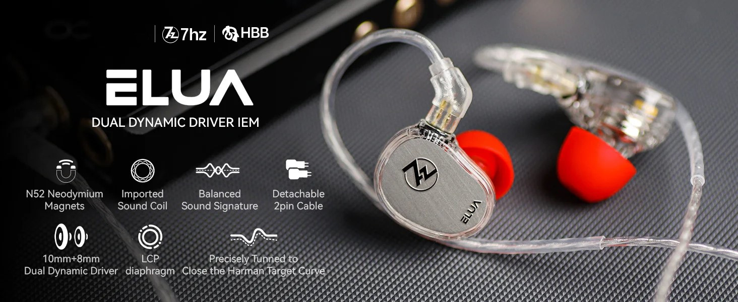7Hz x HBB Elua 10mm + 8mm Dual Dynamic Driver IEM HiFi Earphone ...