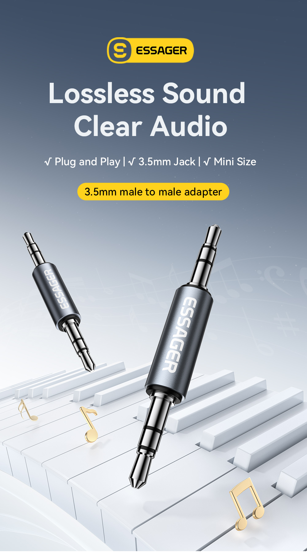 Essager 3.5mm Male to Male Jack Audio Adapter for Mobile Phone ...