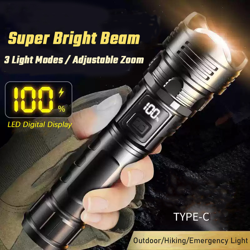 Flashlight Rechargeable Waterproof Smart Digital Display LED flashlight ...