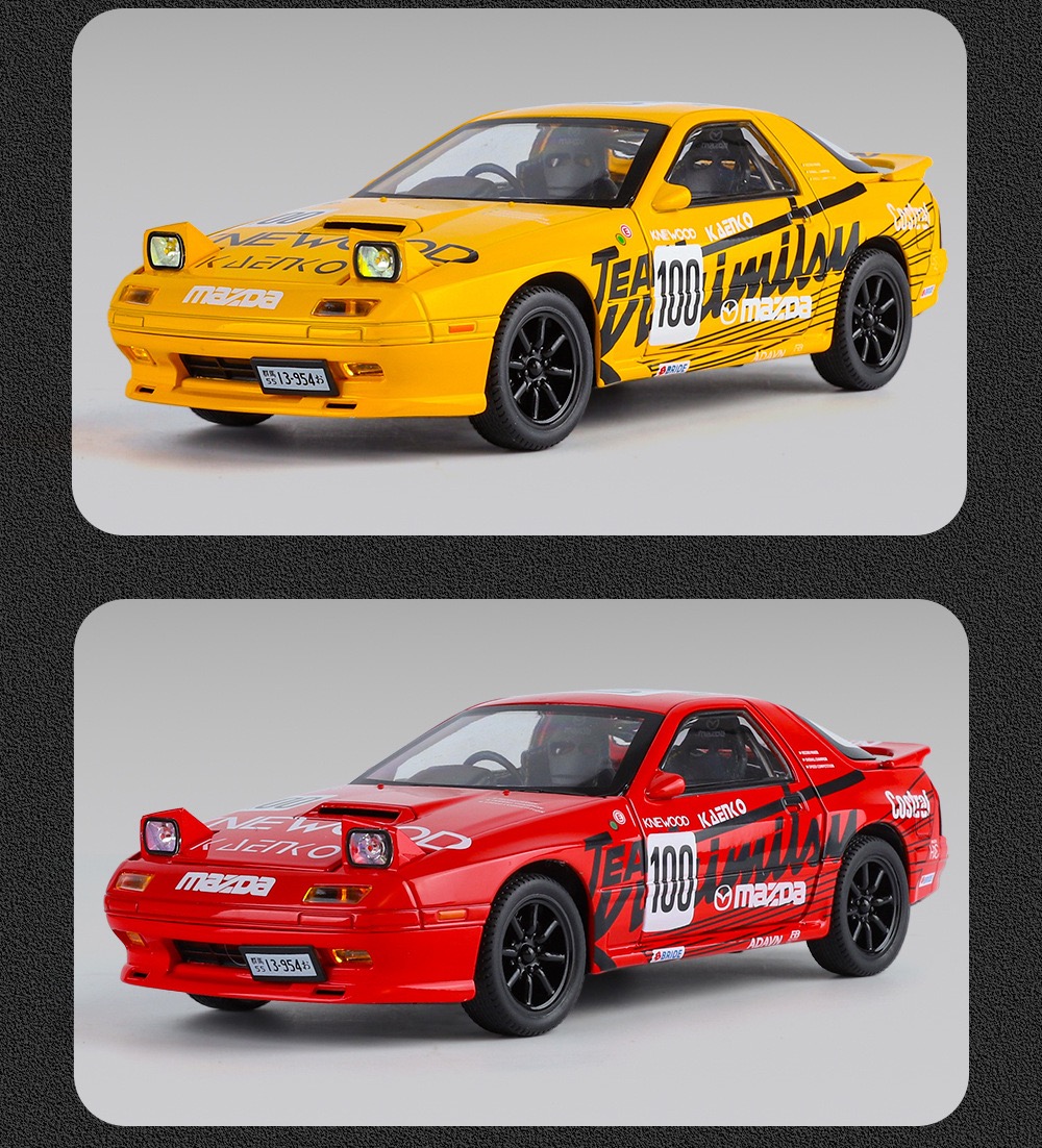 1:24 Scale Mazda RX7 Printing Alloy Car Model Diecast Car Sound Light ...