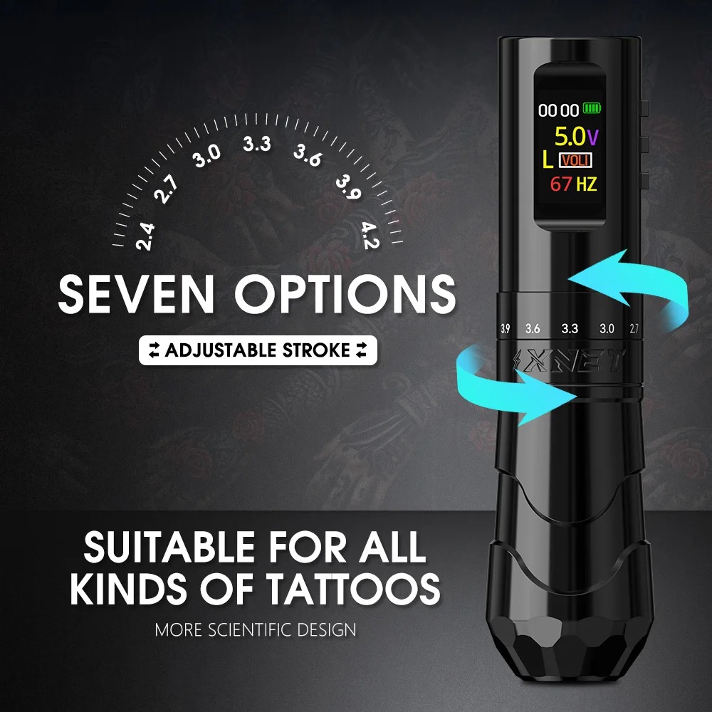 XNET Void Pro Wireless Tattoo Machine 7-Speed Adjustable Stroke 2.4-4 ...