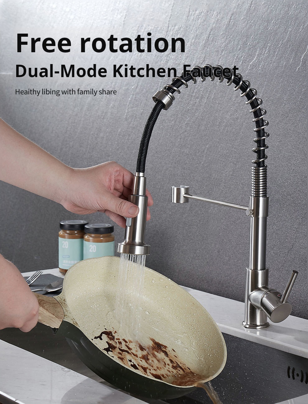 German stainless steel spring faucet 360° rotating pull-down, wall ...