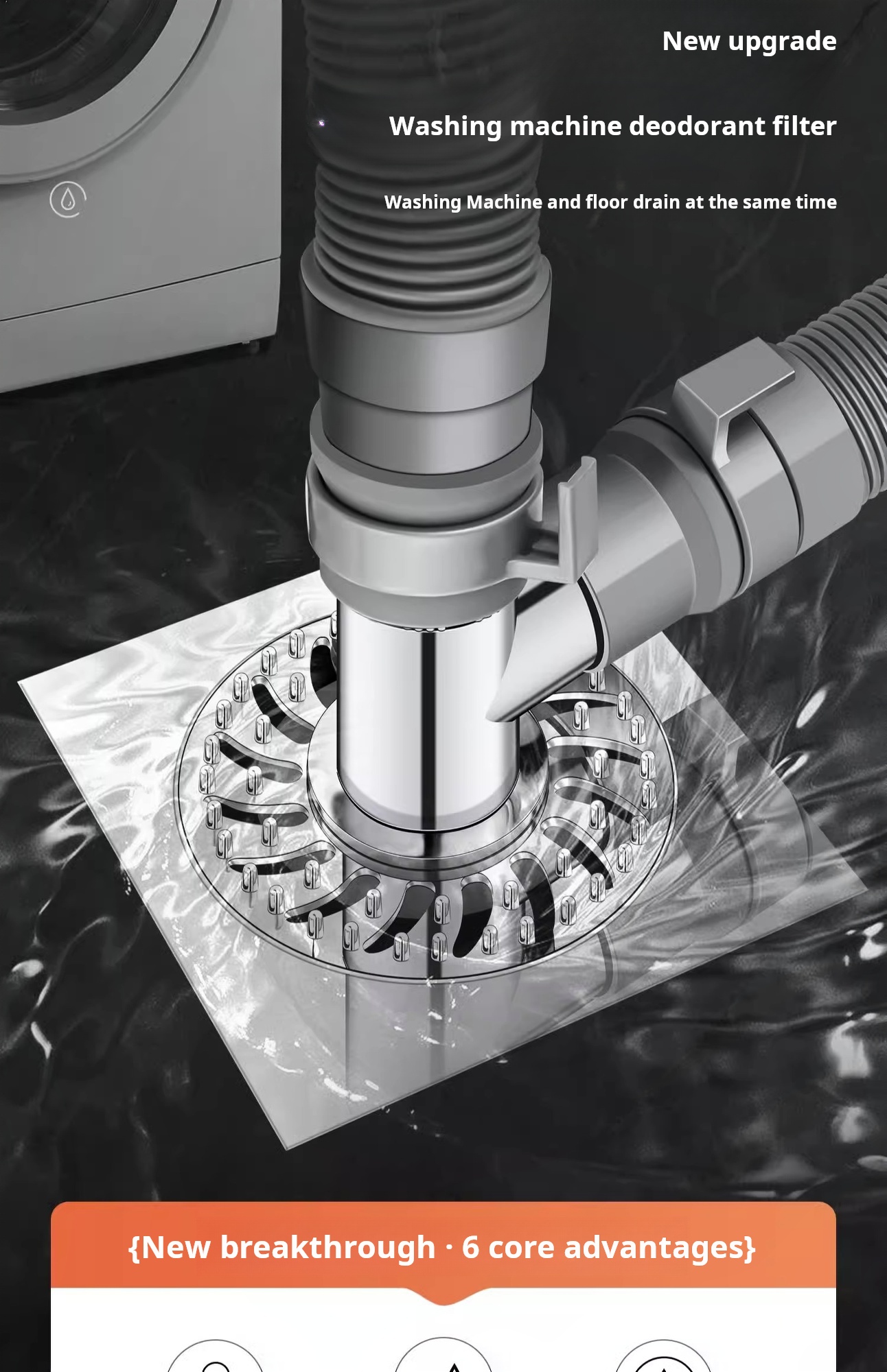 Washing machine floor drain adapter tee connector anti-overflow sewer elbow pipe connector ...