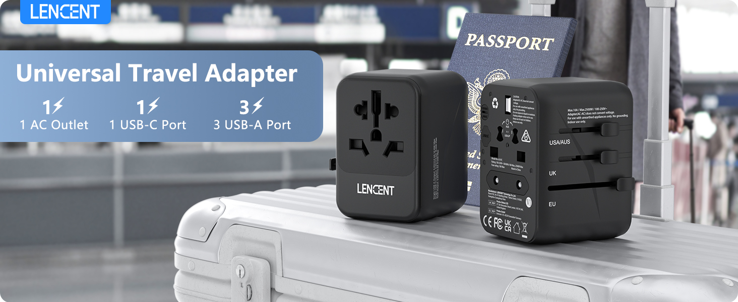 LENCENT Universal Travel Adapter, International Charger with 3 USB ...