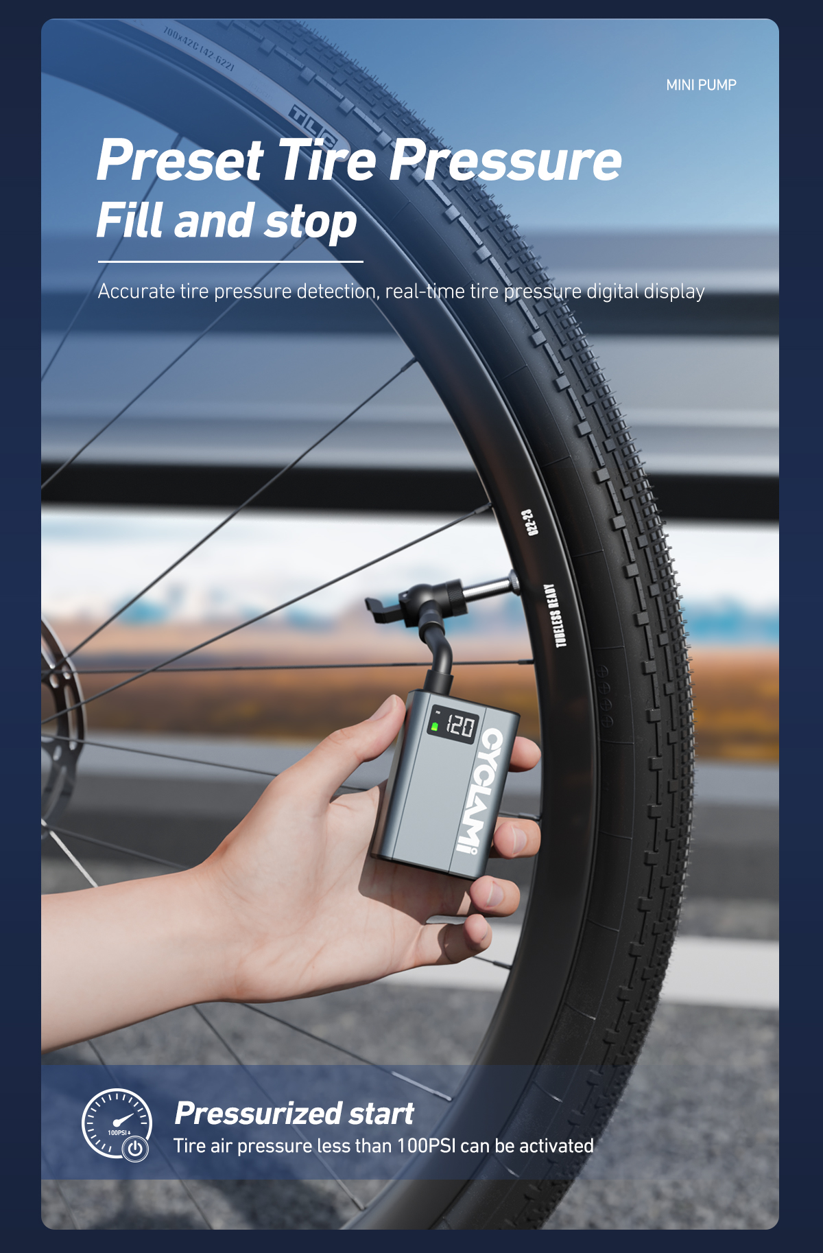 120 PSI Portable Bicycle Electric Pump Tire Inflator Tire Inflator with ...
