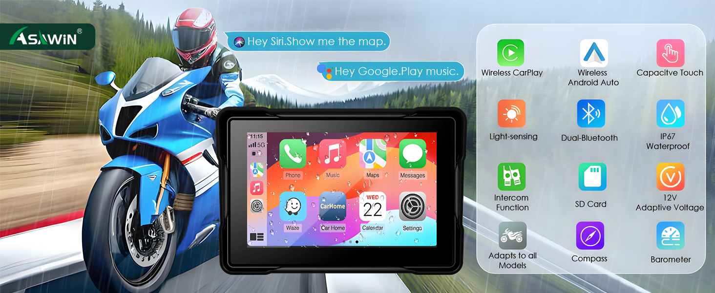 Motorcycle Wireless Apple CarPlay Android Auto 5 Inch IPS Touch Screen ...