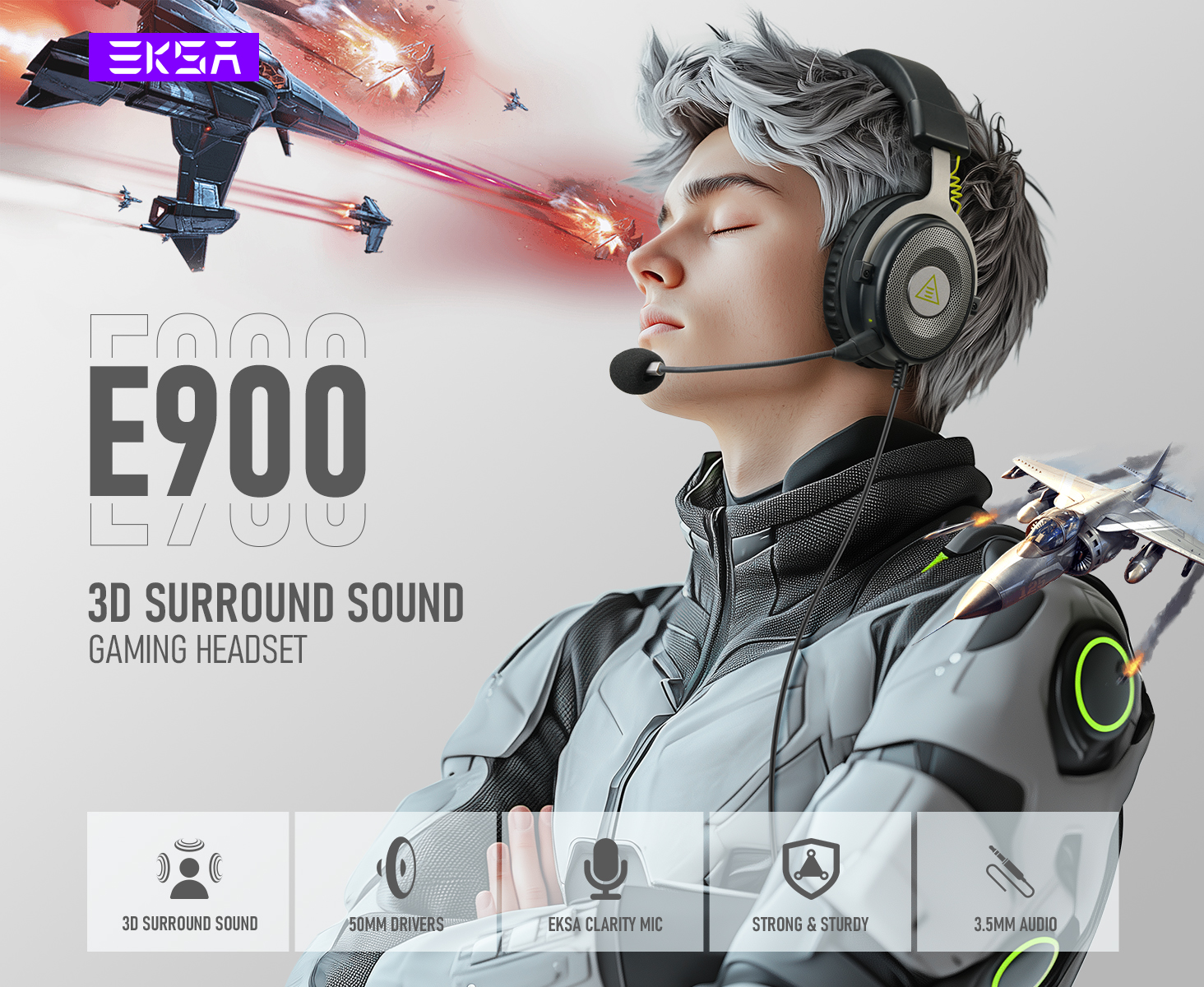 EKSA E900 AUX Wired Gaming Headset Stereo Over-Ear Headphone with ...